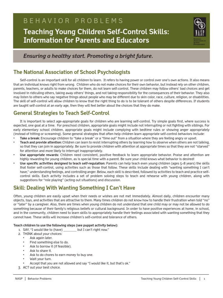 Teaching Young Children Self-Control Skills: Information For Parents ...