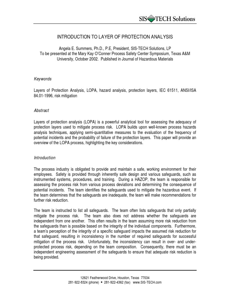 Layer of Protection Analysis | PDF | Risk Management | Prevention