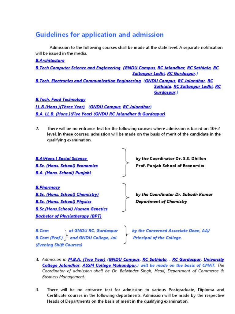 Guidelines for Application, Admission, and Normalization Procedures at ...