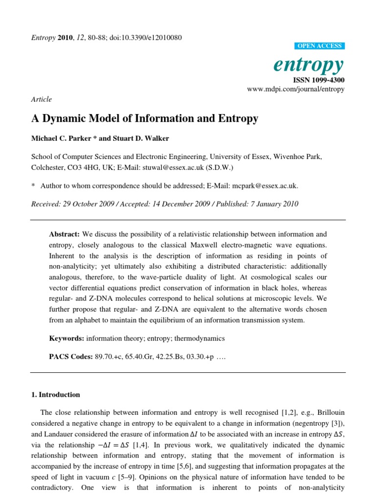 Entropy: A Dynamic Model of Information and Entropy | PDF | Teaching ...