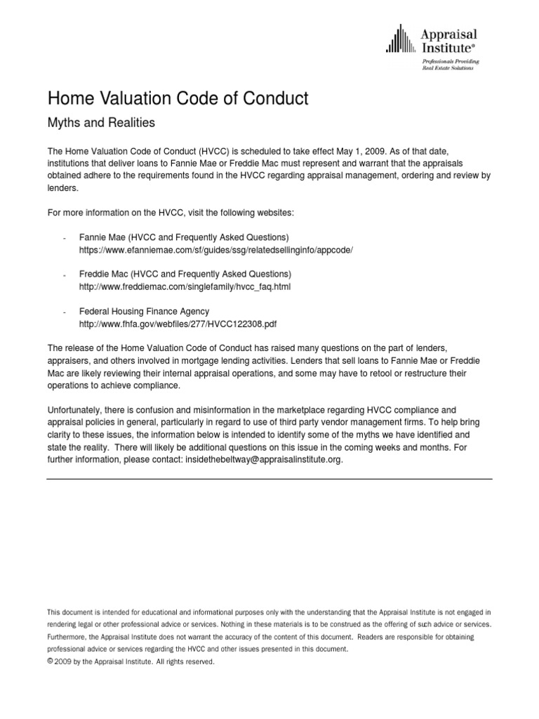 HVCC Myths | PDF | Mortgage Broker | Real Estate Appraisal