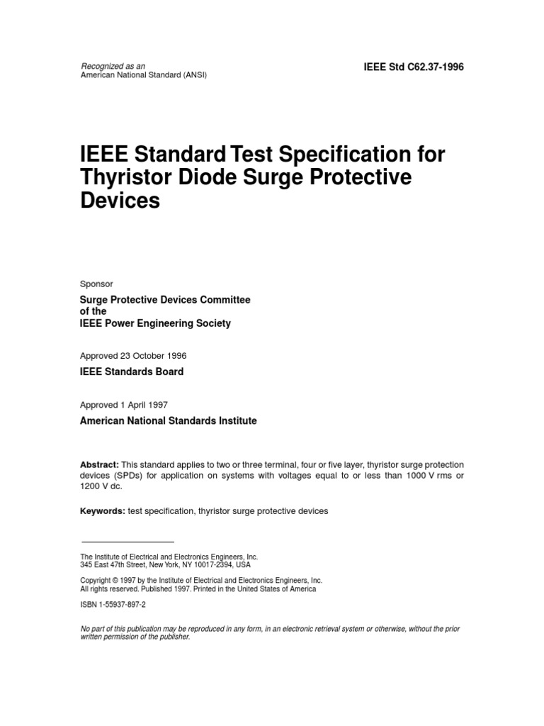 (R2002 IEEE Standard Test Specification For Thyristor Diode Surge ...