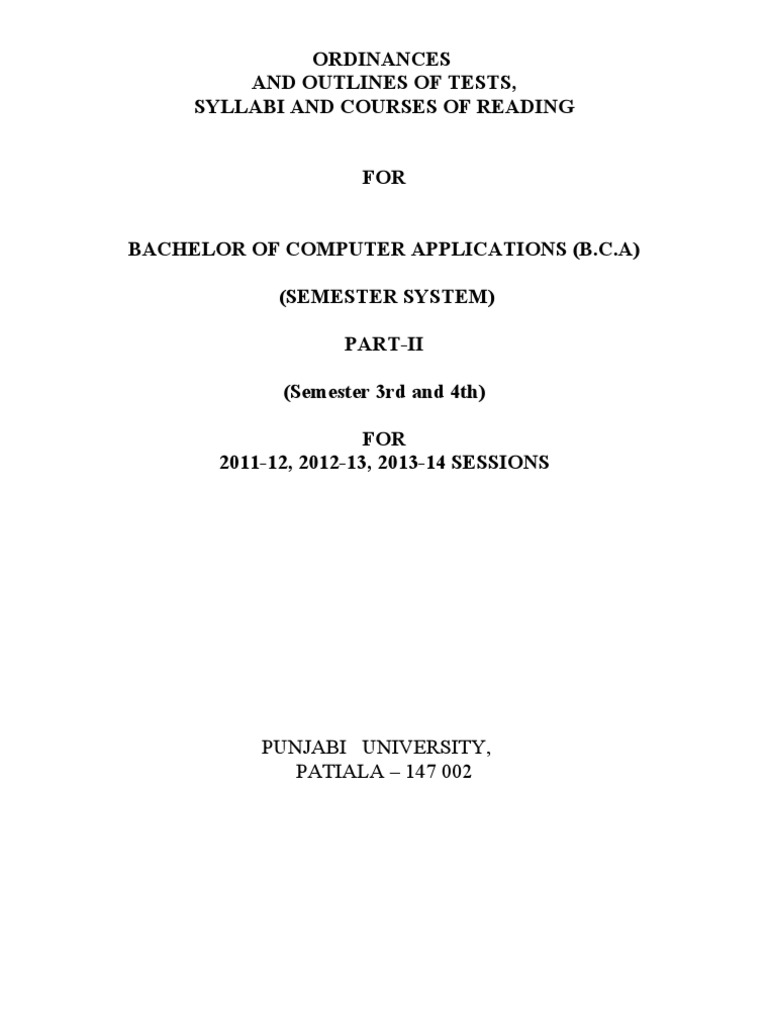 Course Outlines And Examination Details For Bachelor Of Computer Applications Bca Third And 