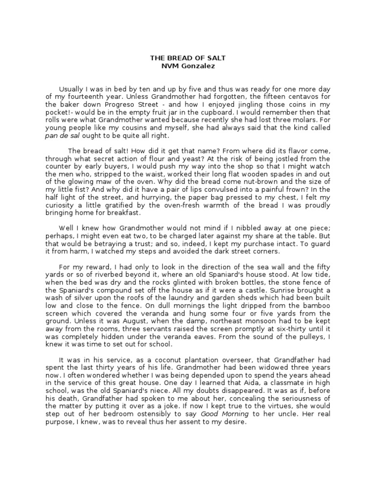 🎉 The bread of salt by nvm gonzales story. The bread of salt essays ...
