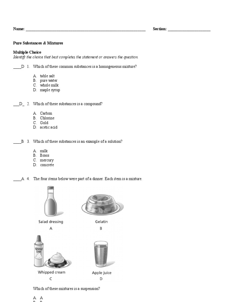 Pure Substances Mixtures | PDF | Chemical Substances | Mixture