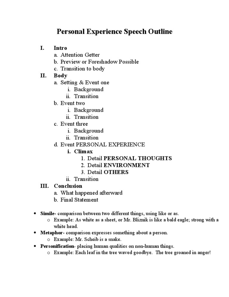 Personal Experience Speech Structure | PDF | Language Arts & Discipline