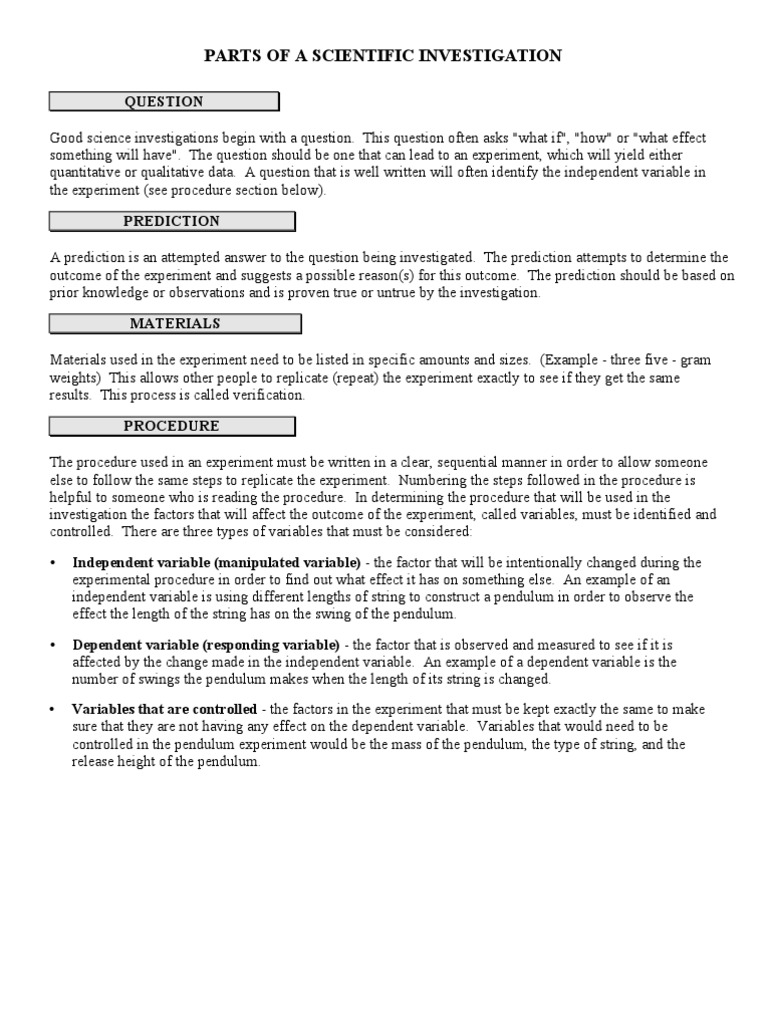 Components of a Scientific Investigation | PDF | Experiment ...