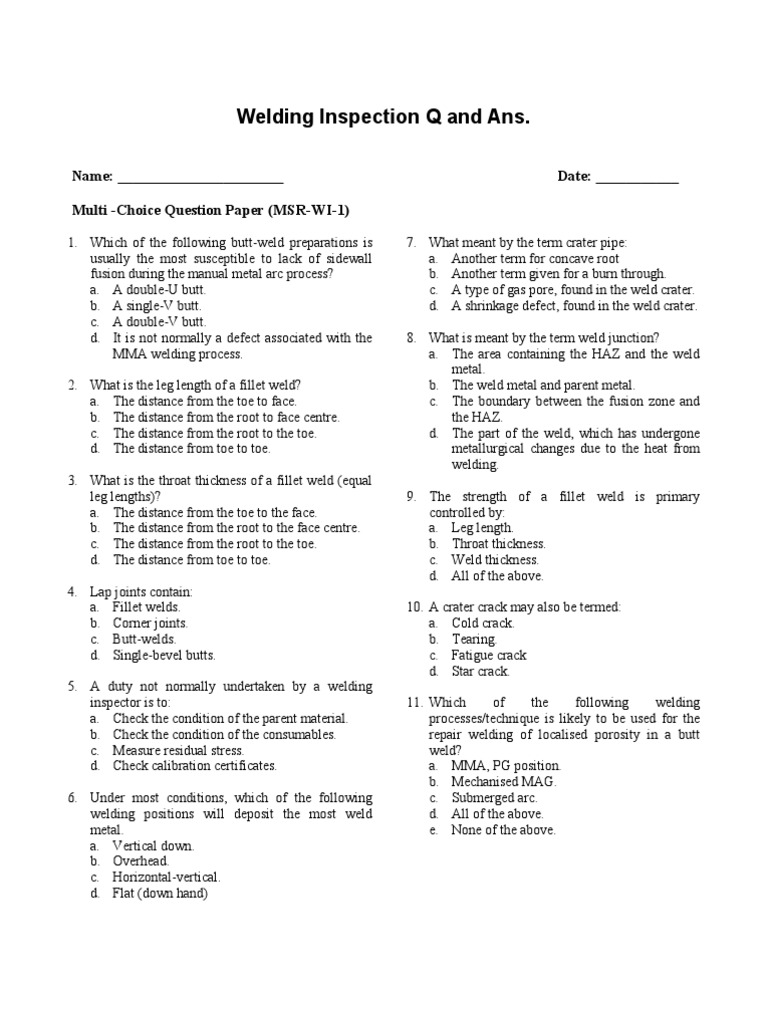 Welding Inspection Q and Ans. | PDF | Welding | Construction