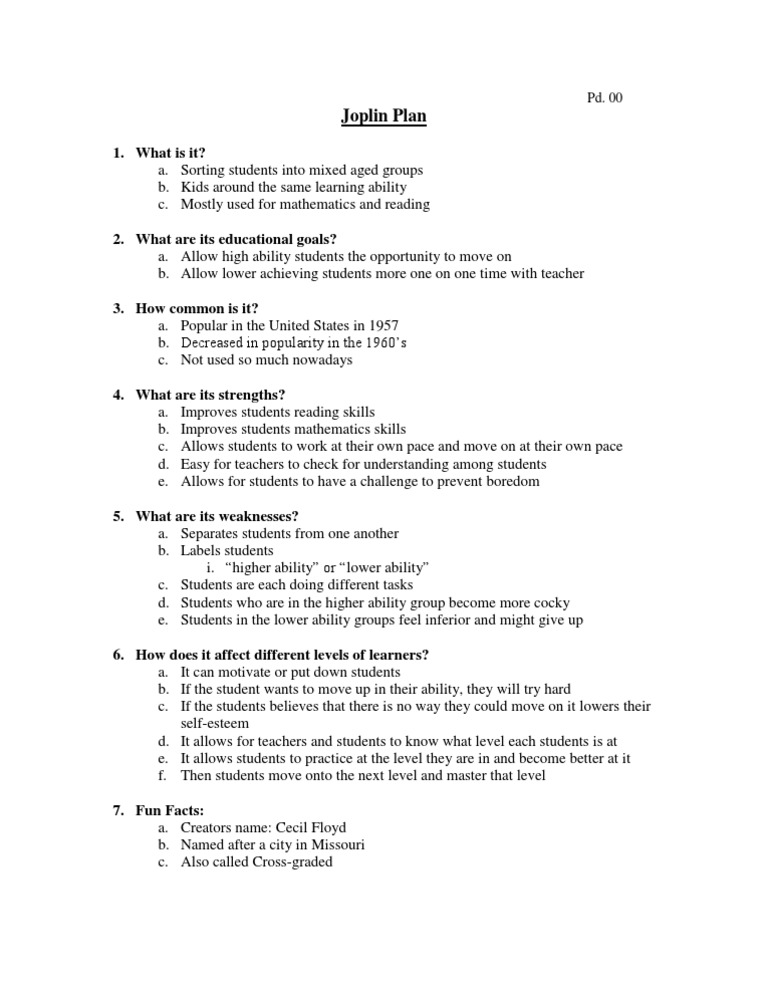 Joplin Plan: Mixed-Age Learning Strategy | PDF | Wellness