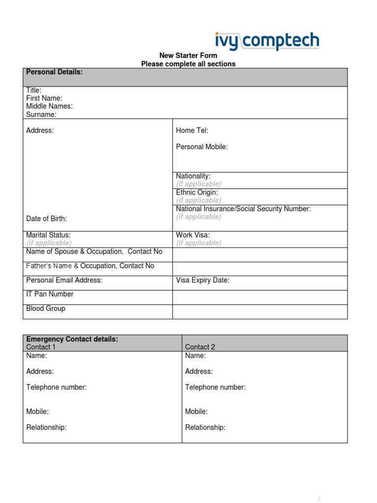 New Starter Form | PDF | Insurance | Government