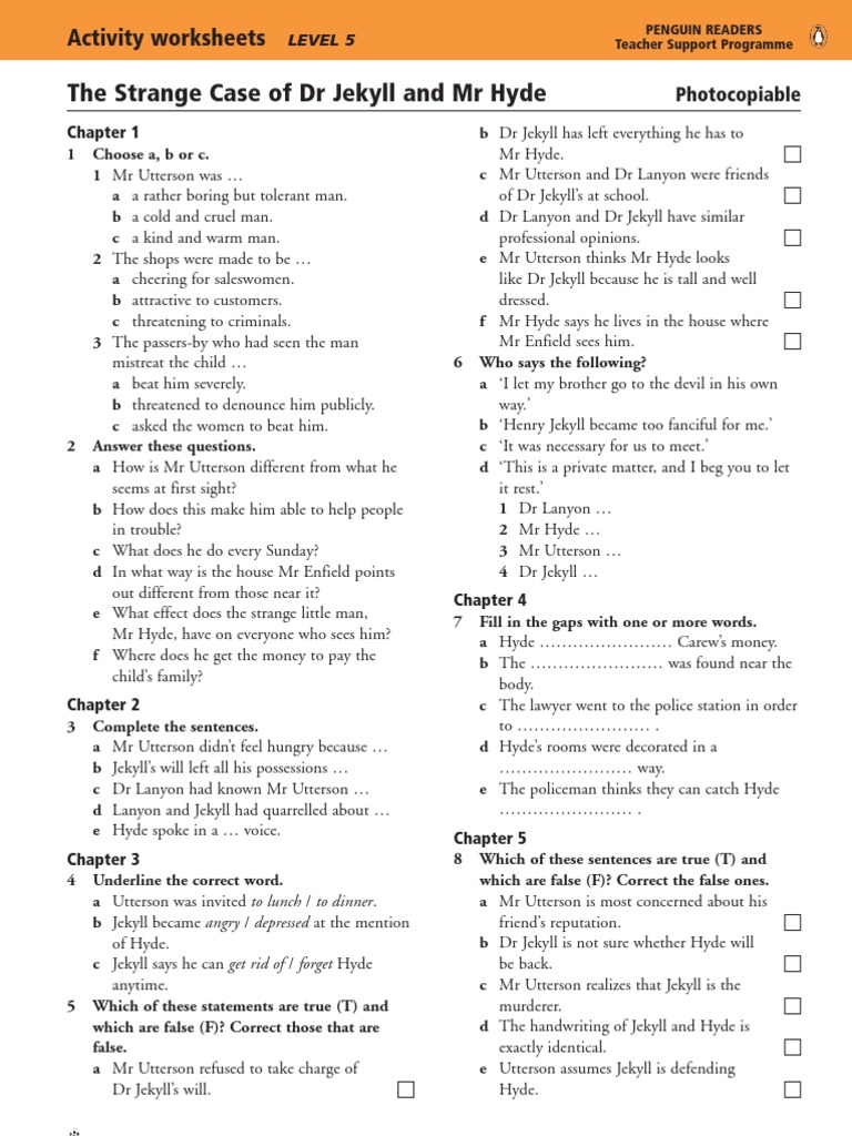 A Strange Transformation: Activity Worksheets for The Strange Case of ...