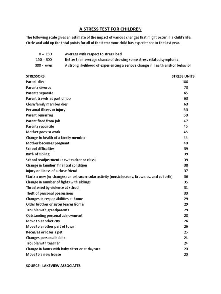 Child Stress Assessment Worksheet | PDF