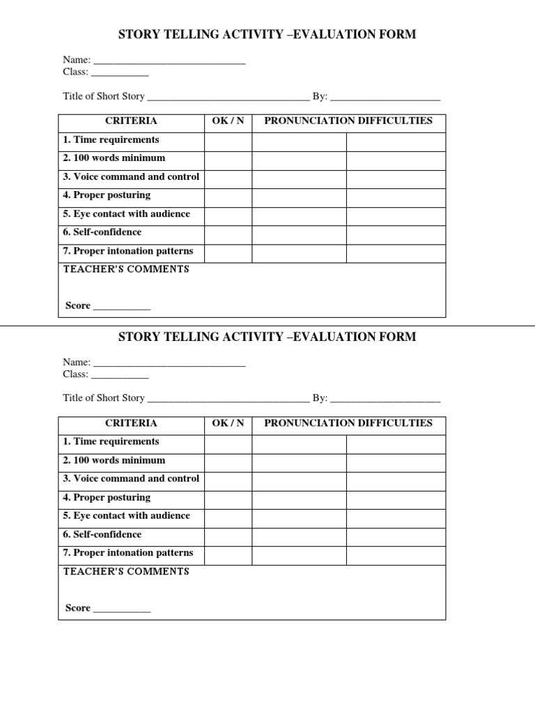 Story Telling Activity - Evaluation Form | PDF