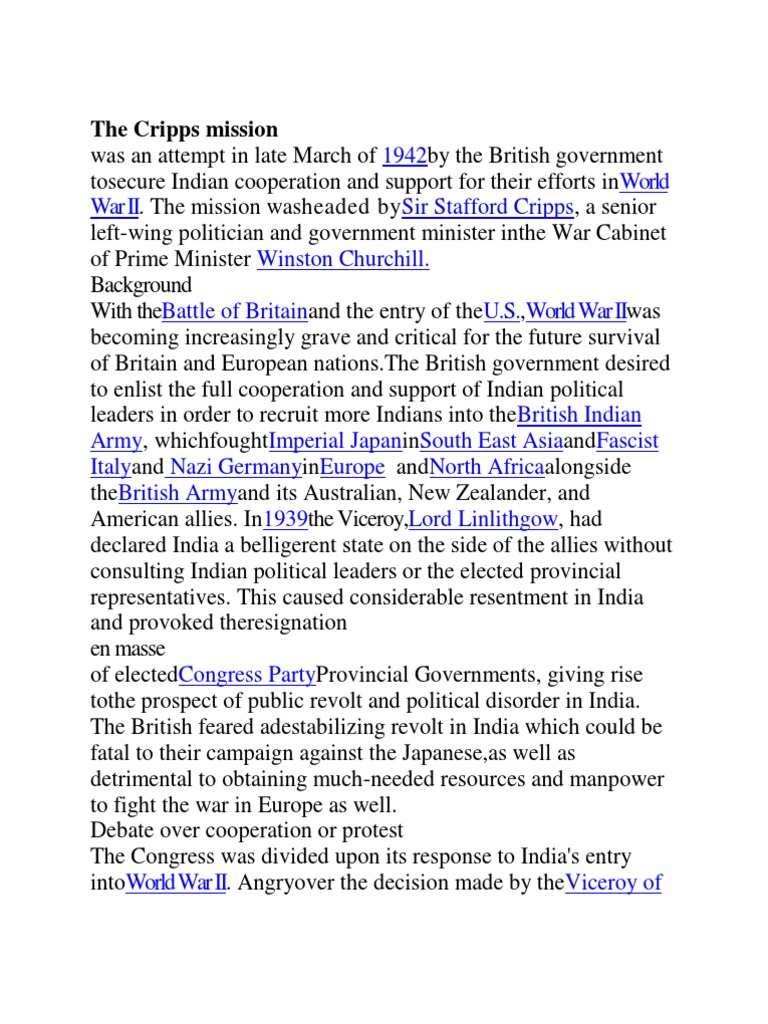Cripps Mission and Quit India Movement | PDF