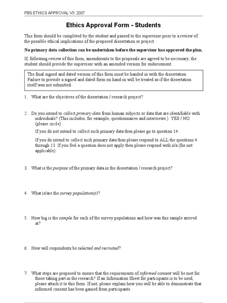 Ethical Form | PDF | Survey Methodology | Thesis