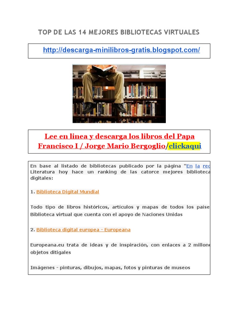 Top de Las 14 Mejores Bibliotecas Virtuales | PDF | Bibliotecas | Libreria digital