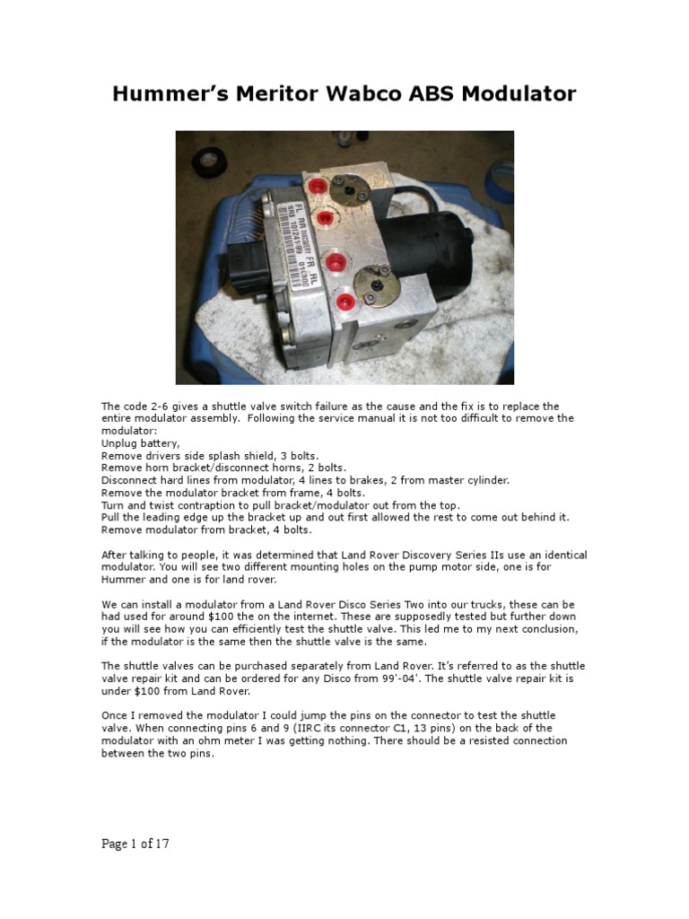 Hummer's Meritor Wabco ABS Modulator: Page 1 of 17 | PDF | Electrical ...