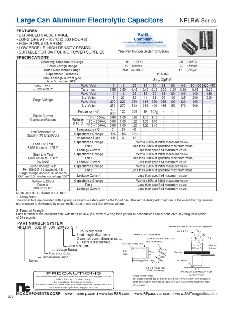 NIC Components NRLRW Series | PDF | Capacitor | Energy Storage