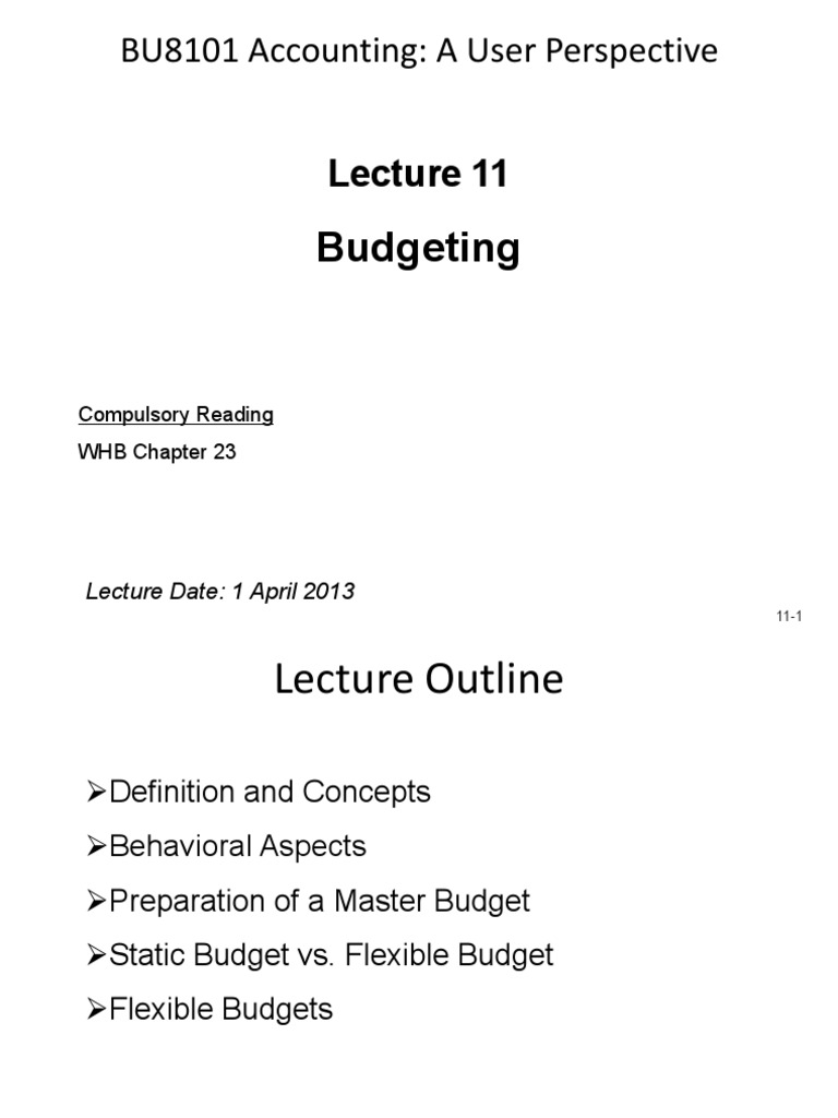 Lecture 11 Budgeting Pdf Pdf Inventory Expense