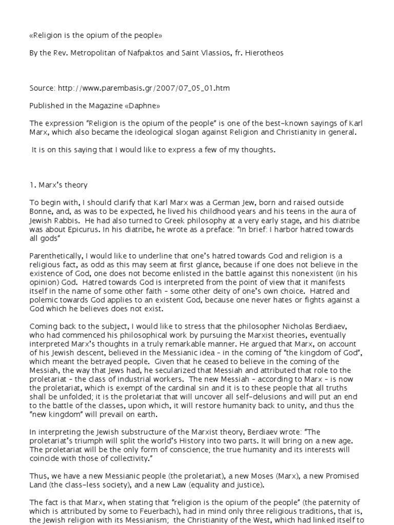 Religion Is The Opium of The P | PDF | Christian Church | Karl Marx