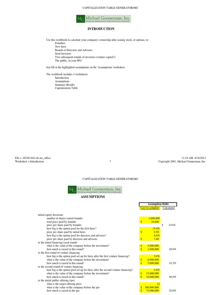 Cap Table Generator | PDF | Initial Public Offering | Venture Capital