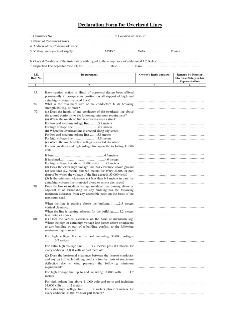 Declaration Forms | Download Free PDF | High Voltage | Electric Power ...
