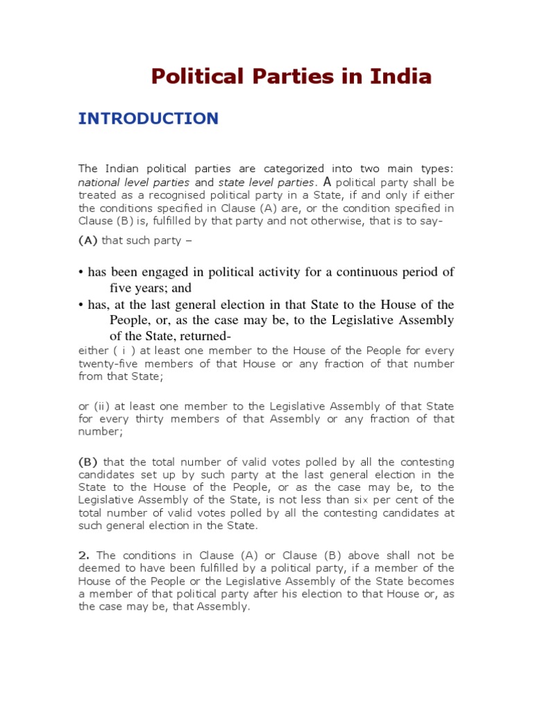 Political Parties in India | PDF | Bharatiya Janata Party | Indian ...