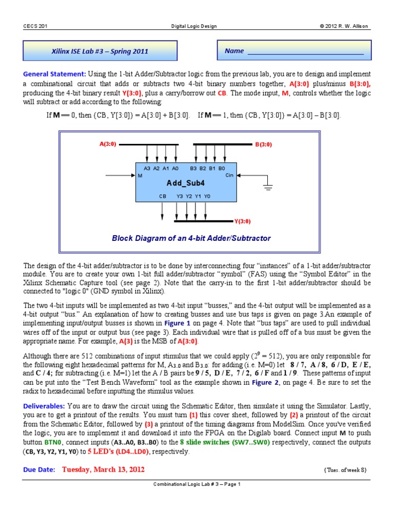 A (3:0) B (3:0) Y (3:0) CB M: Xilinx ISE Lab #3 - Spring 2011 Name | PDF | Logic Gate ...