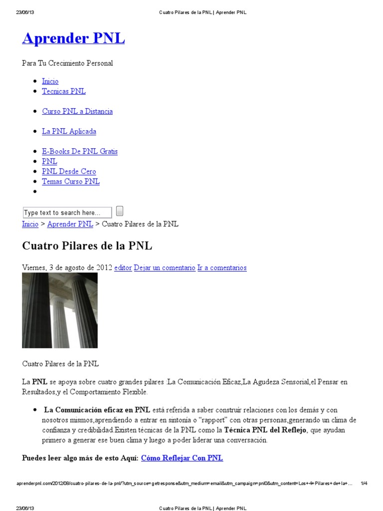 Cuatro Pilares de La PNL - Aprender PNL | PDF | Programación neurolingüistica | Conceptos ...