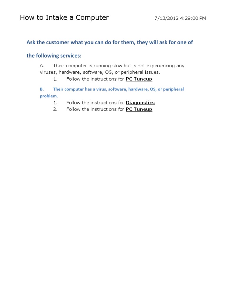 Computer Intake and Tuneup Guide | PDF