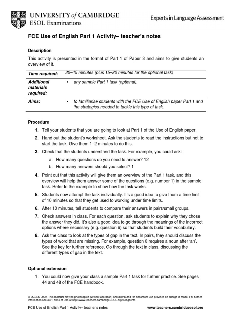Fce Use of English Part 1 | PDF | Phrase | Language Mechanics