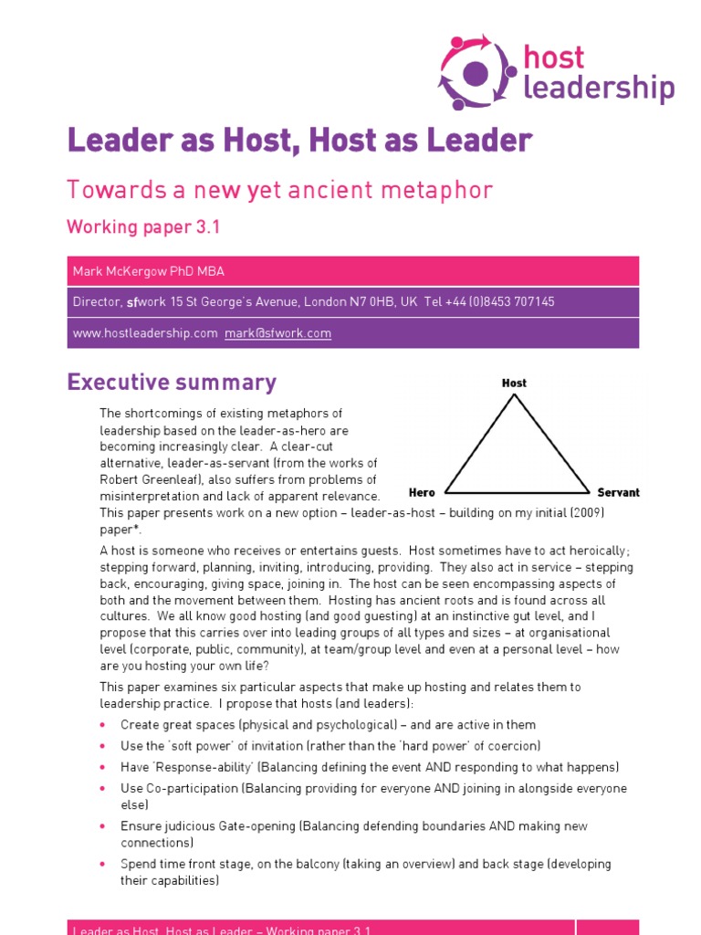Leader As Host, Host As Leader: Towards A New Yet Ancient Metaphor ...