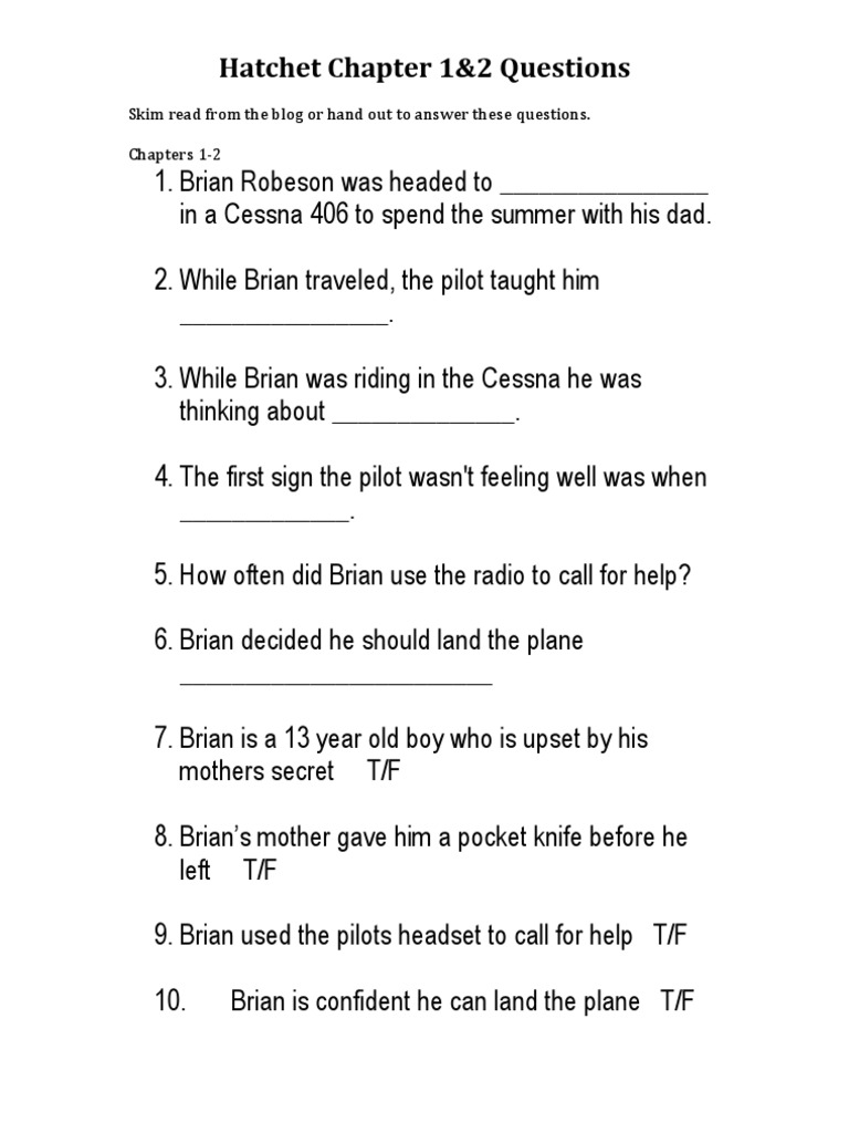 Hatchet Chapter 1-10 Questions | PDF