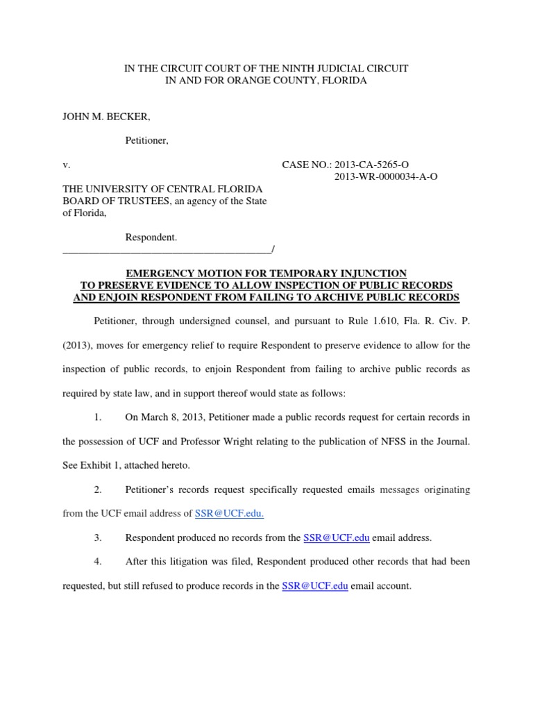 Emergency Motion to Preserve Evidence | Records Management | Email