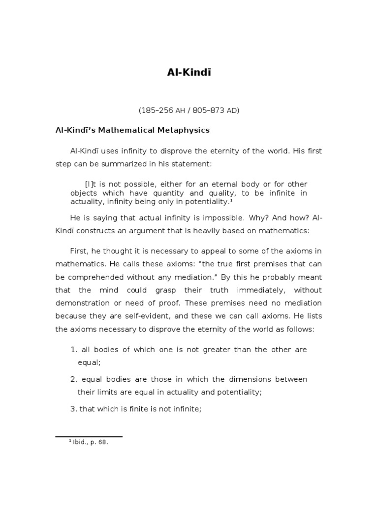 Al-Kindi's Mathematical Metaphysics | PDF | Infinity | Axiom