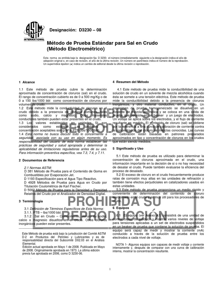 Astm D-3230 Sales en Crudo | PDF | Densidad | Petróleo