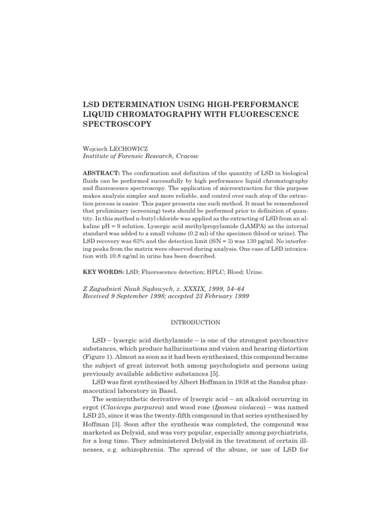 LSD Determination Using High-Performance Liquid Chromatography With ...