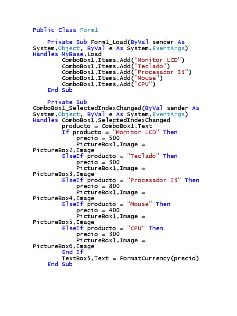 Public Class Private Sub Byval As Byval As Handles Mybase: Form1 | PDF | Computers