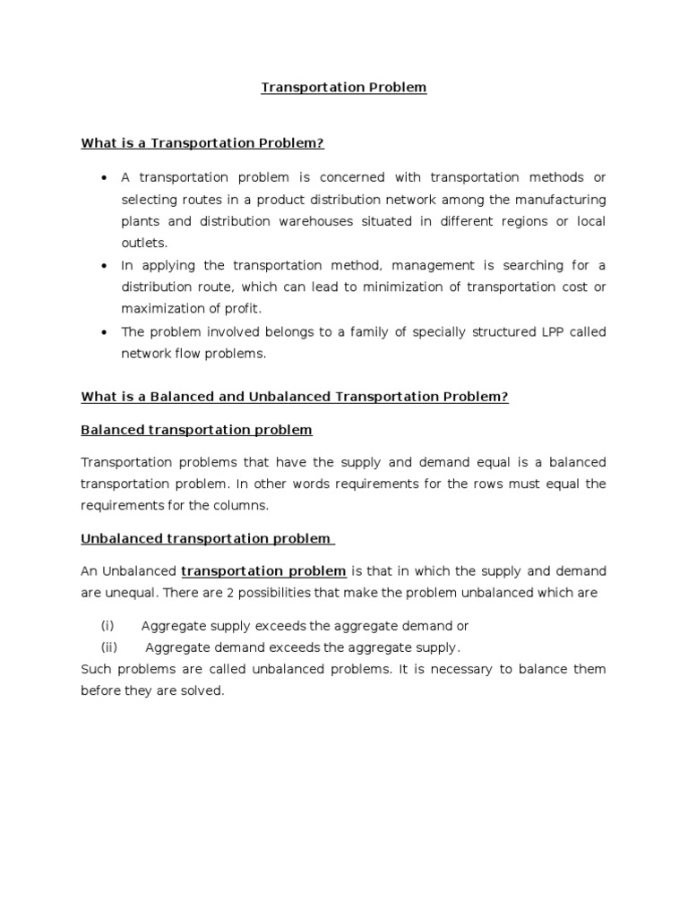 Transportation Problem | PDF | Mathematical Optimization | Mathematical Concepts
