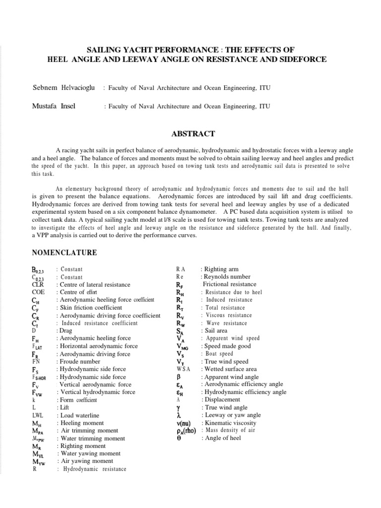 Sailing Yacht Performance - The Effects of Heel Angle and Leeway Angle ...