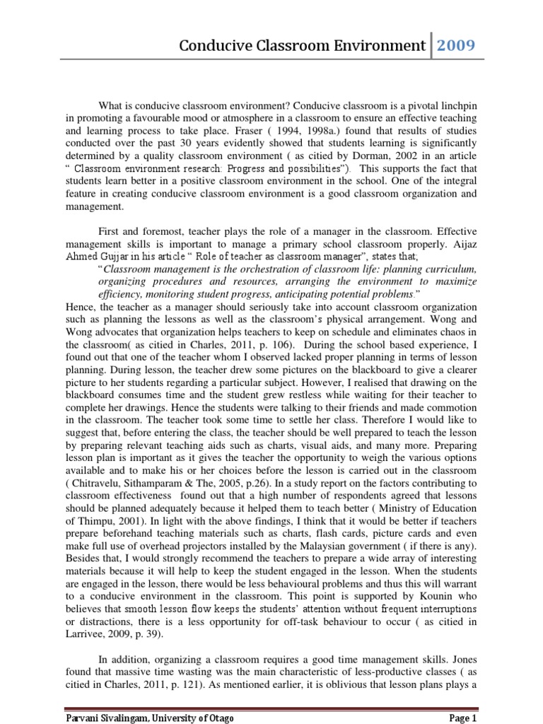Conducive Classroom Environment | Download Free PDF | Classroom ...