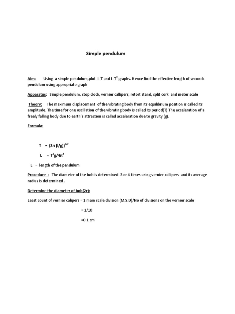 Simple Pendulum Experiment | PDF | Pendulum | Cartesian Coordinate System