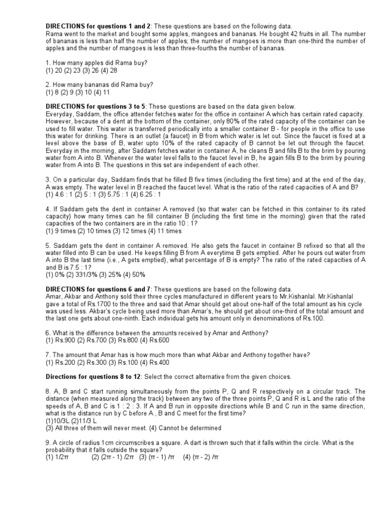 CAT Math | PDF | Pi | Elementary Mathematics