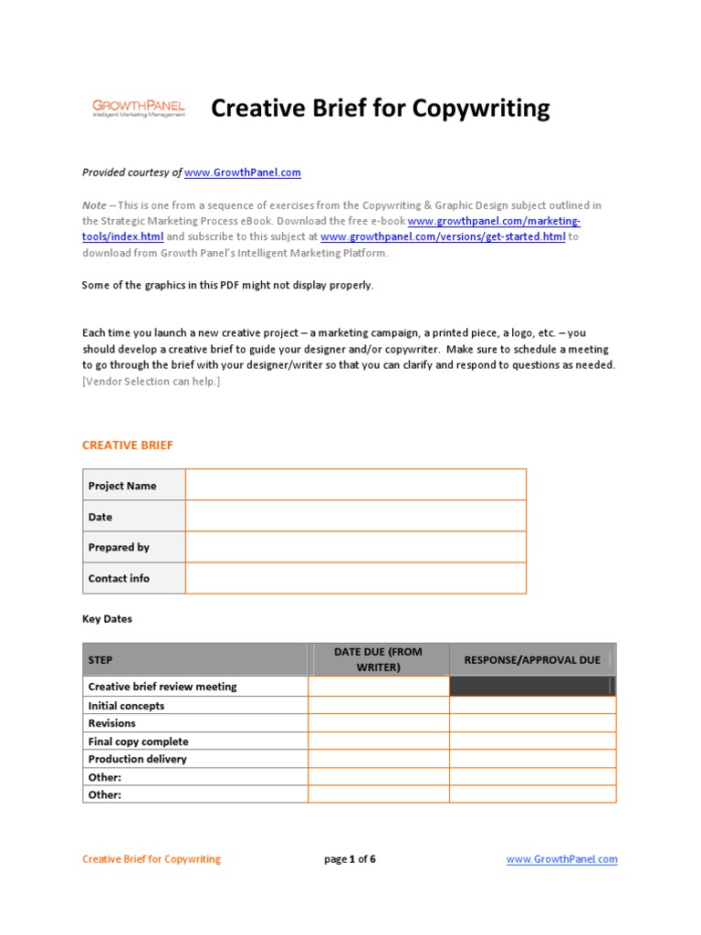 Creative Brief For Copywriting | PDF | E Books | Brand