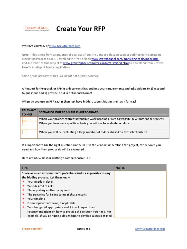 Vendor RFP Template - GrowthPanel.com | Request For Proposal | E Books ...