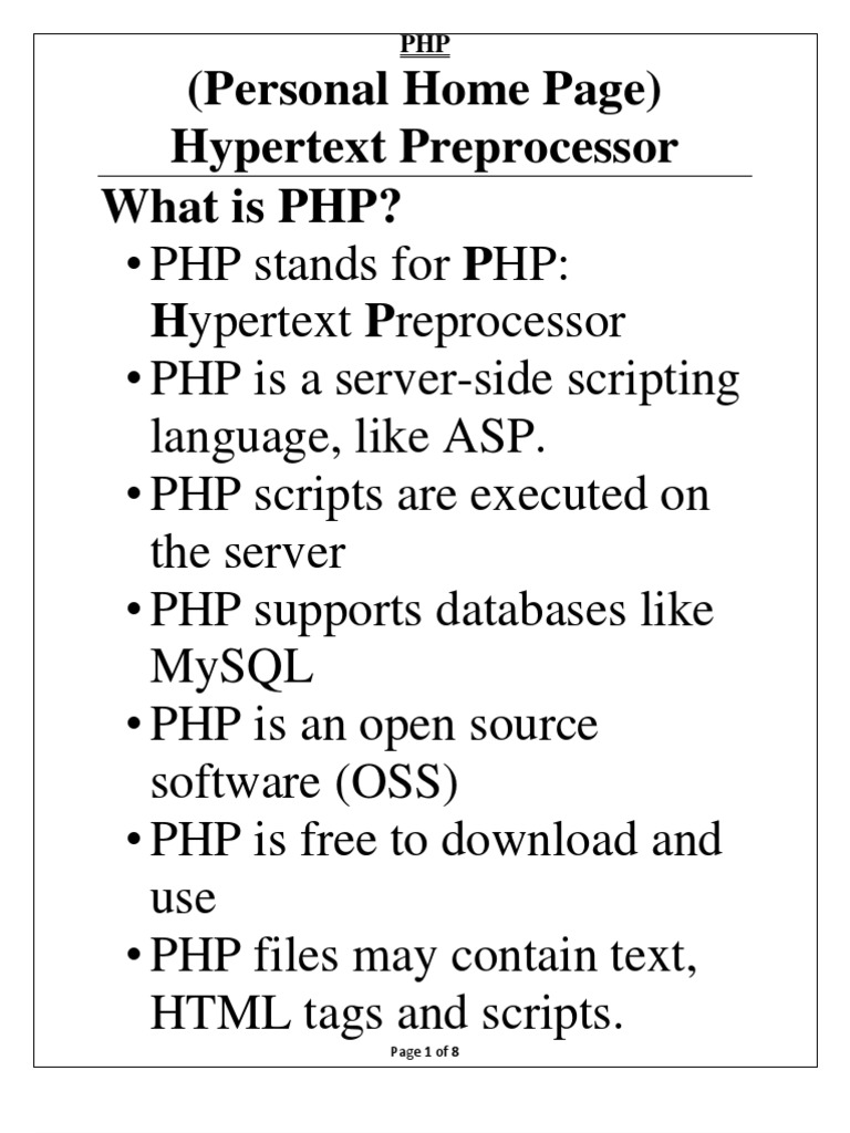 (Personal Home Page) Hypertext Preprocessor What Is PHP? Hypertext ... (Personal Home Page) Hypertext Preprocessor What Is PHP? Hypertext ...
