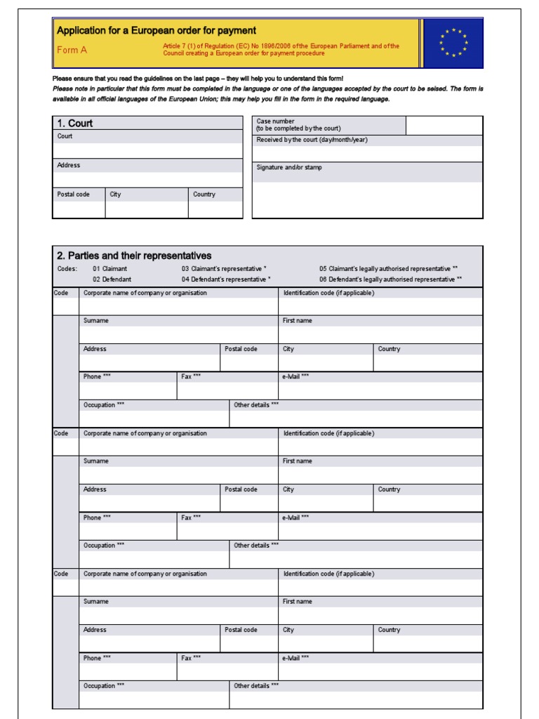 Application For A European Order For Payment | PDF | Interest | Credit Card