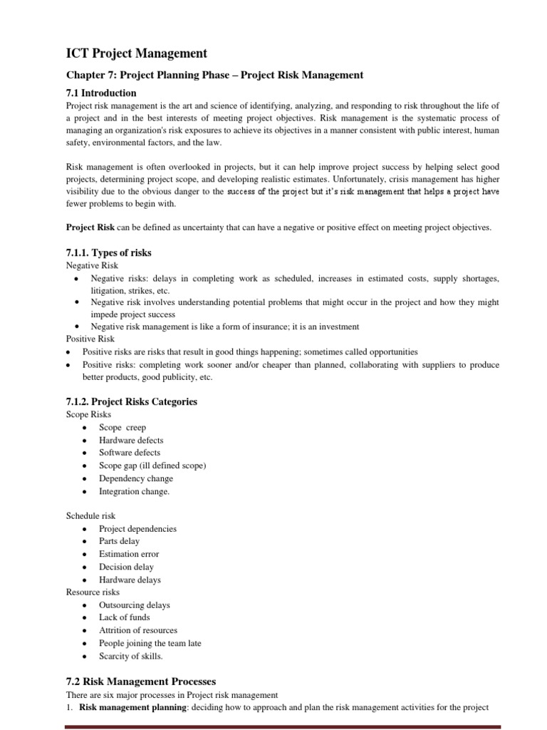 Chapter 7 - Project Planning - Project Risk Management | PDF | Risk ...
