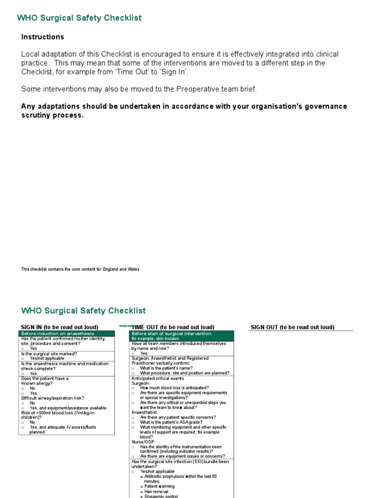 Surgical Checklist | PDF | Surgery | Clinical Medicine