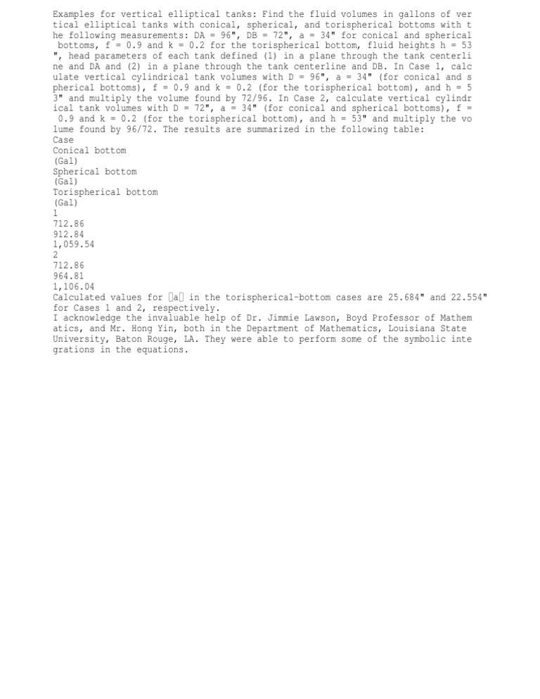 Examples For Horizontal Elliptical Tanks | PDF | Gallon | Volume